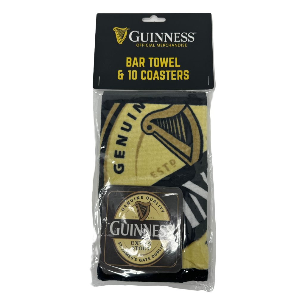 Guinness Bar Towel & 10 Coasters Pack - GarageBar