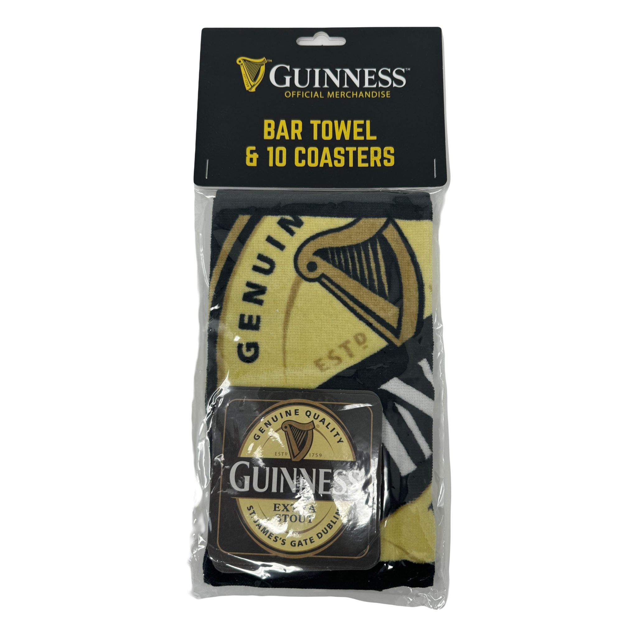 Guinness Bar Towel & 10 Coasters Pack - GarageBar